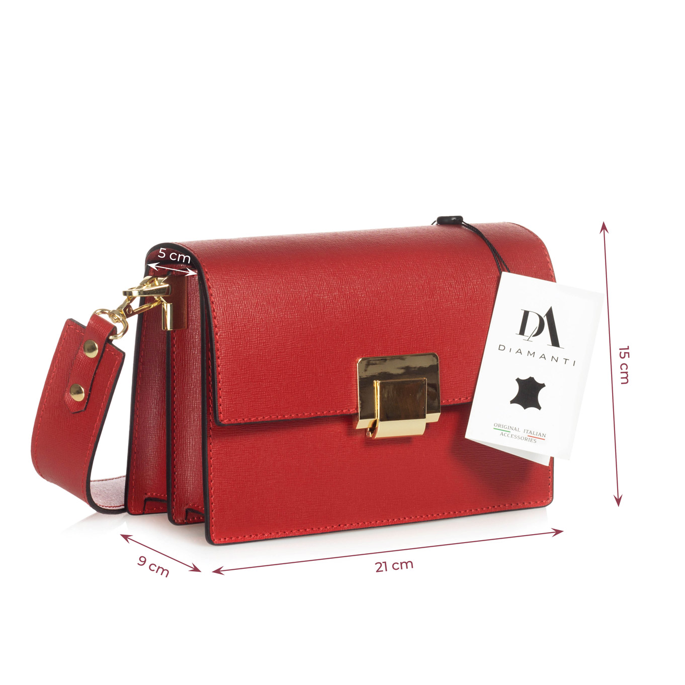 Geanta dama de umar din piele naturala DiAmanti Sara Rosso